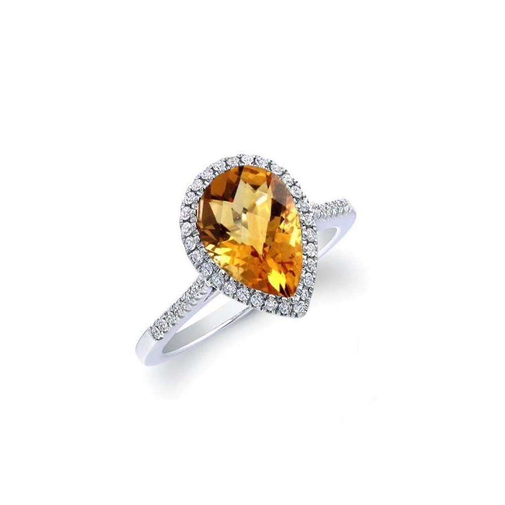 Verona Jewelers Sterling Silver Genuine Gemstone Halo Pear Cut Teardrop Ring for Women- 925 gemstone Rings, SELECT COLOR and SIZE (11, Citrine)