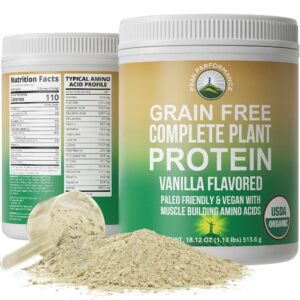 organic paleo grain free plant based protein powder. complete raw organic vegan protein powder. amazing amino acid profile and less than 1g of sugar. hemp protein pea protein powder vanilla flavored