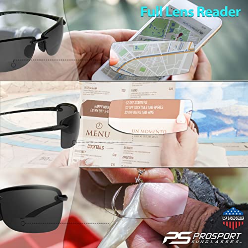 proSPORT Polarized Bifocal Reading Sunglass Readers Maui Men Women Gray Lens Rimless Golf 1.25 1.50 2.00 2.50