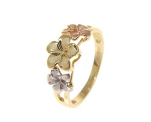 arthur's jewelry solid 14k tricolor gold 6.5mm-8mm-6.5mm hawaiian plumeria flower ring size 10