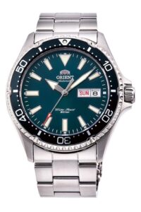 orient kamasu/mako iii men's automatic manual winding sports steel or silicone divers' watch with screw crown and sapphire crystal, pine green, default title, bracelet