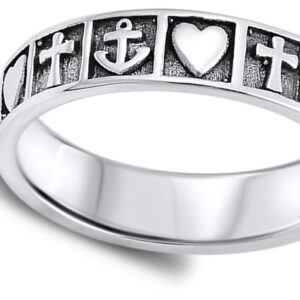 Heart Cross Anchor Life Christ Love Ring New 925 Sterling Silver Band Size 7