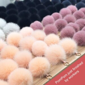 Genuine Fox Fur Pom Pom Keychain Bag Purse Charm large Fluffy Fur Ball Keychains