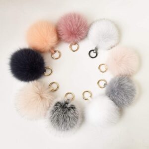 Genuine Fox Fur Pom Pom Keychain Bag Purse Charm large Fluffy Fur Ball Keychains