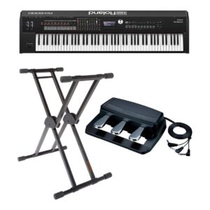 roland rd-2000 88 weighted keys digital stage piano - bundle with roland rpu-3 pedal unit with 3 separate 1/4" jacks, ks-20x double brace keyboard x-stand