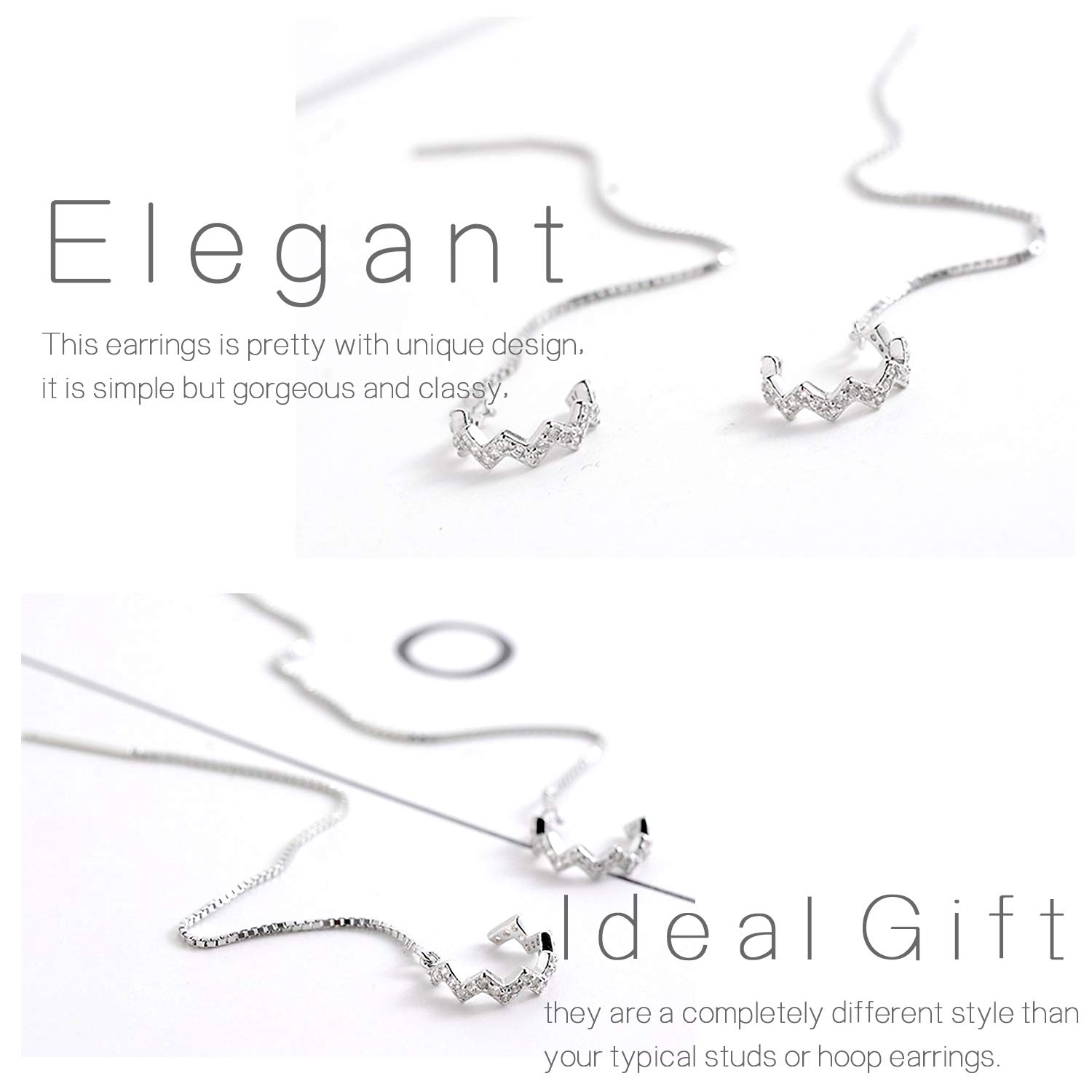 Sterling Silver Earrings Cubic Zirconia Earrings Hypoallergenic Earrings Tassel Earrings Threader Earrings Wave Ear Cuff Silver-Tone Earrings for Women Sensitive Ear Elegant Gift