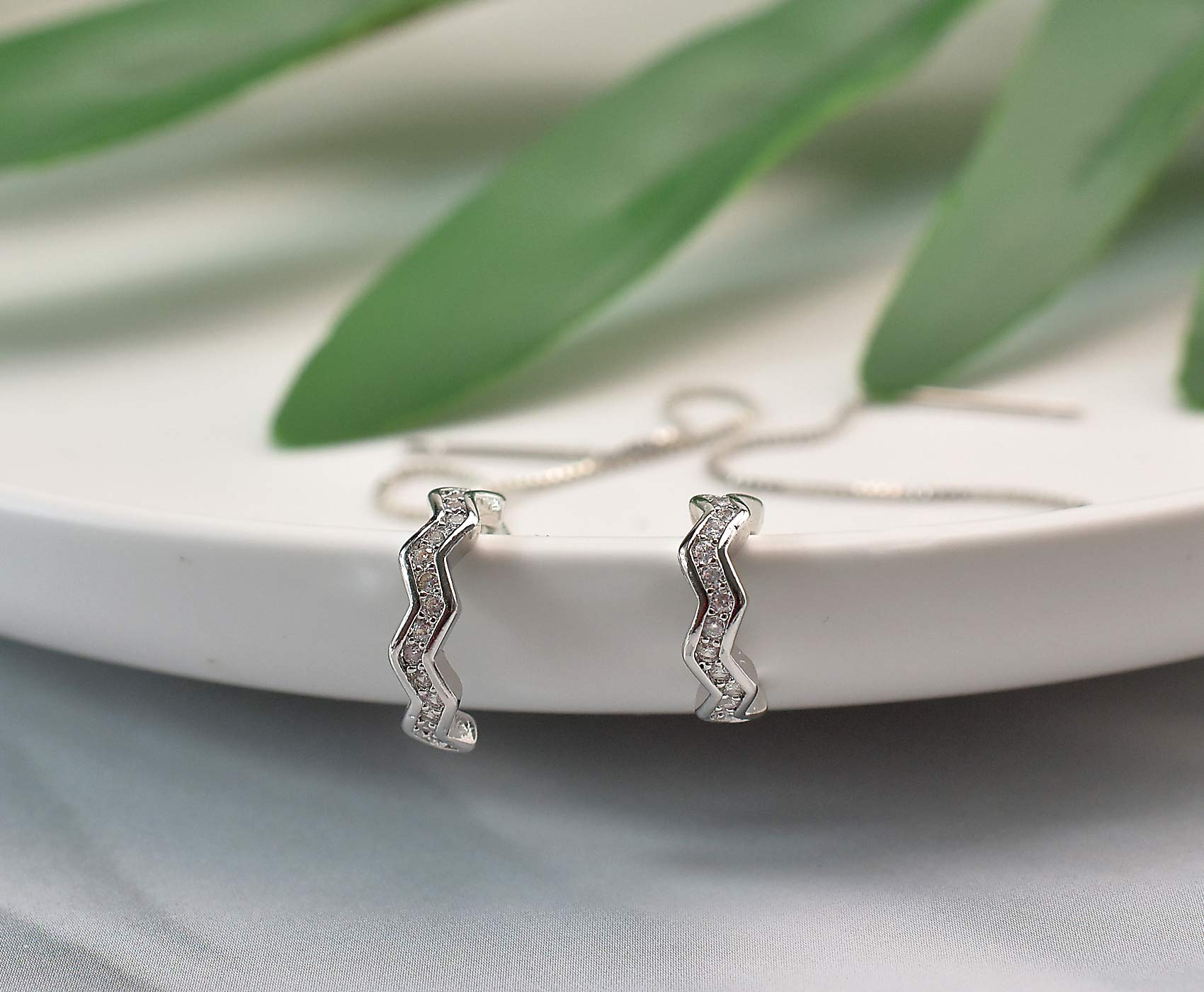 Sterling Silver Earrings Cubic Zirconia Earrings Hypoallergenic Earrings Tassel Earrings Threader Earrings Wave Ear Cuff Silver-Tone Earrings for Women Sensitive Ear Elegant Gift