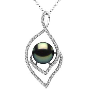 CHAULRI Lucky Peacock 9-10mm Genuine South Sea Tahitian Black Pearl Evil Eye Pendant Necklace 18K Gold Plated Sterling Silver - Jewelry Gifts for Women Wife Mom Daughter