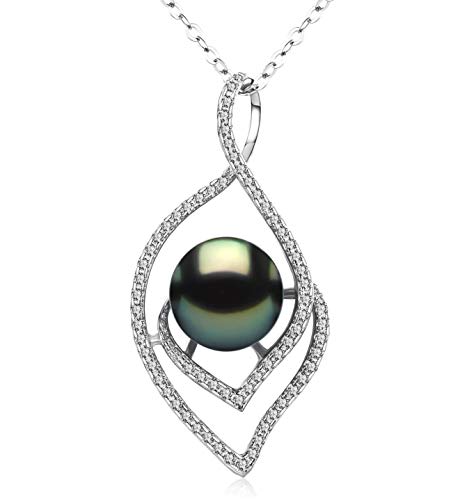 CHAULRI Lucky Peacock 9-10mm Genuine South Sea Tahitian Black Pearl Evil Eye Pendant Necklace 18K Gold Plated Sterling Silver - Jewelry Gifts for Women Wife Mom Daughter