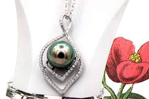 CHAULRI Lucky Peacock 9-10mm Genuine South Sea Tahitian Black Pearl Evil Eye Pendant Necklace 18K Gold Plated Sterling Silver - Jewelry Gifts for Women Wife Mom Daughter