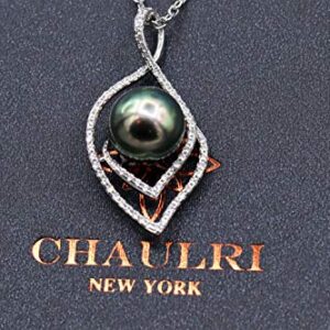 CHAULRI Lucky Peacock 9-10mm Genuine South Sea Tahitian Black Pearl Evil Eye Pendant Necklace 18K Gold Plated Sterling Silver - Jewelry Gifts for Women Wife Mom Daughter