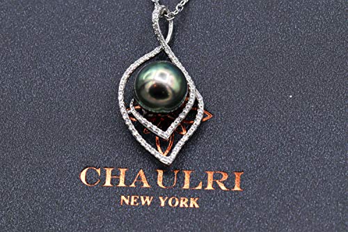 CHAULRI Lucky Peacock 9-10mm Genuine South Sea Tahitian Black Pearl Evil Eye Pendant Necklace 18K Gold Plated Sterling Silver - Jewelry Gifts for Women Wife Mom Daughter