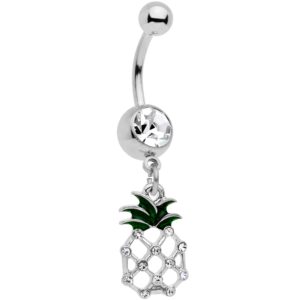 body candy 14g 316l stainless steel navel ring piercing clear accent pineapple belly button ring 7/16”