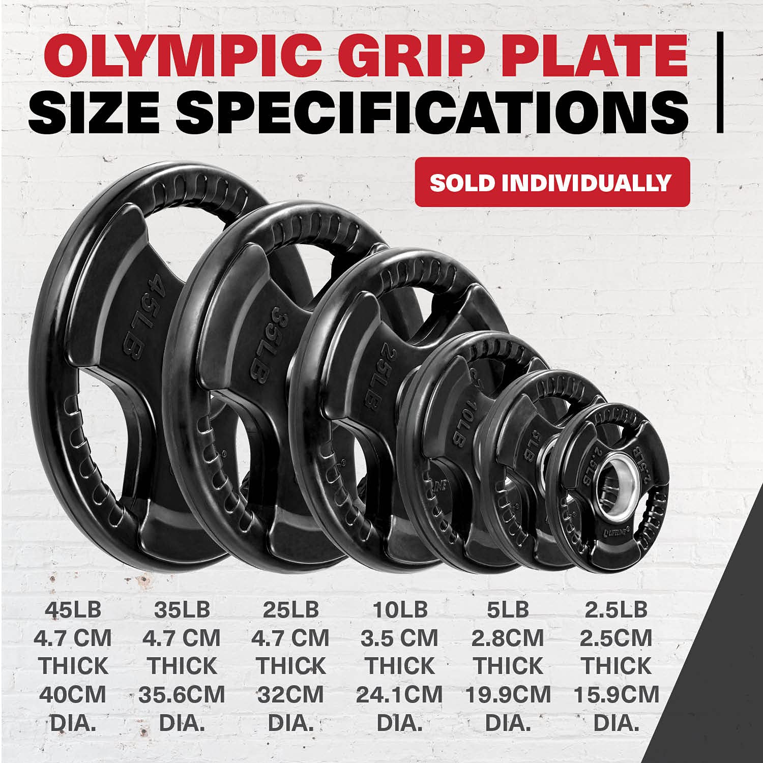 Lifeline Olympic Rubber Grip Plate - 45 lbs Black