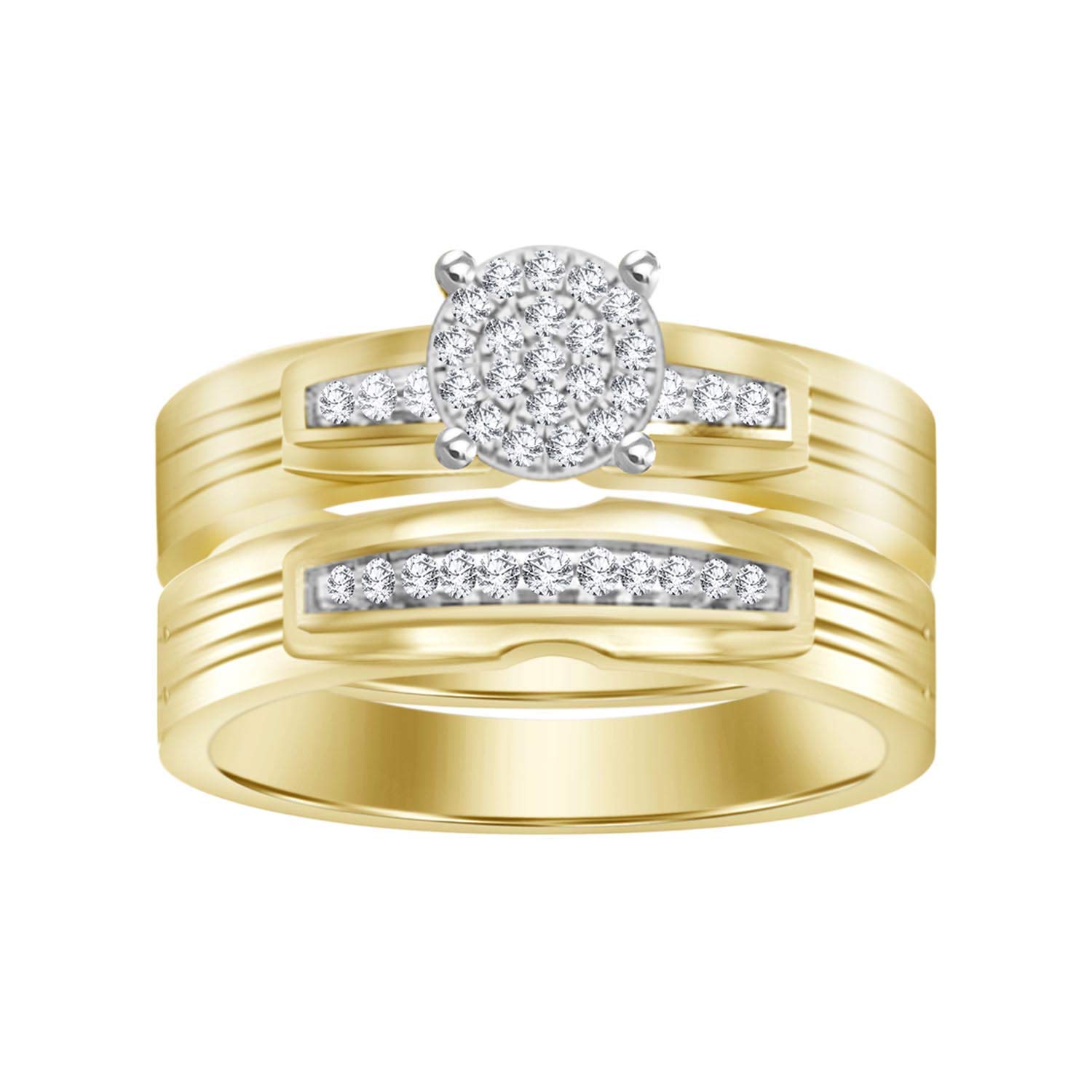 Eternal Bliss 0.07 cttw Round Natural Diamond Wedding Engagement Bridal Set In 10K Yellow Gold (8)