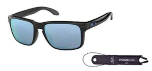 oakley holbrook oo9102 9102c1 57m polished black/prizm deep h2o polarized square sunglasses for men+ bundle accessory leash + bundle with designer iwear eyewear kit