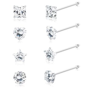 sllaiss 8pcs 22g sterling silver nose rings studs tiny 3mm assorted shapes cz inlaid nose body piercing jewelry