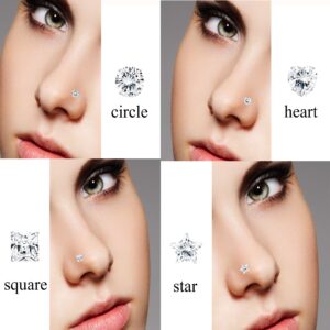 Sllaiss 8Pcs 22G Sterling Silver Nose Rings Studs Tiny 3mm Assorted Shapes CZ Inlaid Nose Body Piercing Jewelry