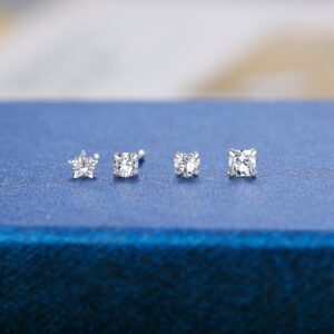 Sllaiss 8Pcs 22G Sterling Silver Nose Rings Studs Tiny 3mm Assorted Shapes CZ Inlaid Nose Body Piercing Jewelry