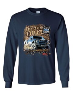 hit the dirt built ford tough long sleeve t-shirt f-150 raptor pickup truck tee navy blue large