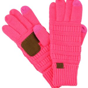 C.C Unisex Cable Knit Inner Lined Anti-Slip Touchscreen Texting Gloves, Candy Pink