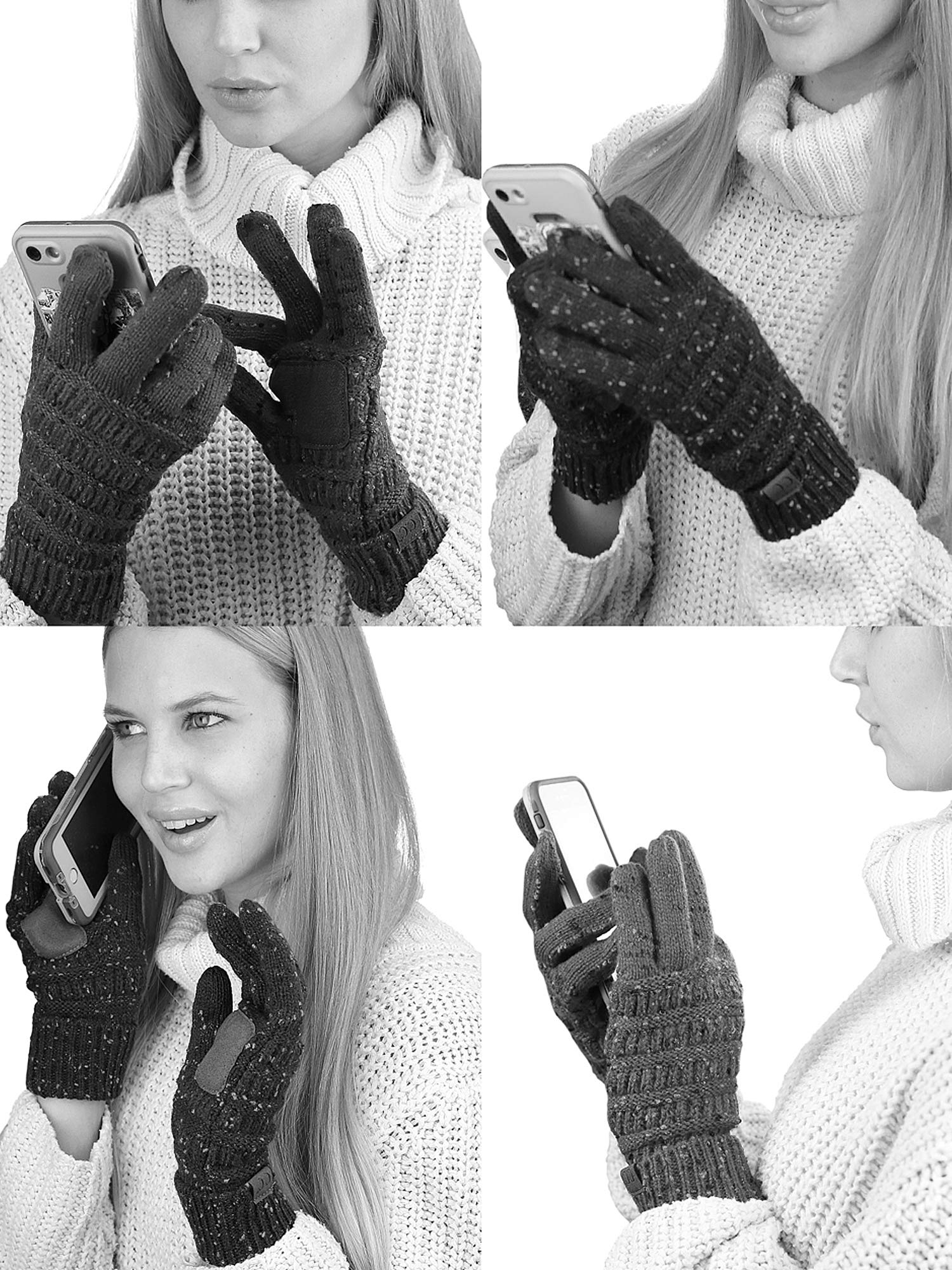 C.C Unisex Cable Knit Inner Lined Anti-Slip Touchscreen Texting Gloves, Candy Pink