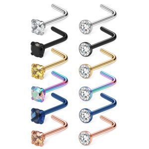 cisyozi 18g nose rings stud for women stainless surgical steel nose ring 18gauge l shaped bend curved nose nostril rings stud nose piercing jewelry men diamond silver black rose gold coloful rainbow