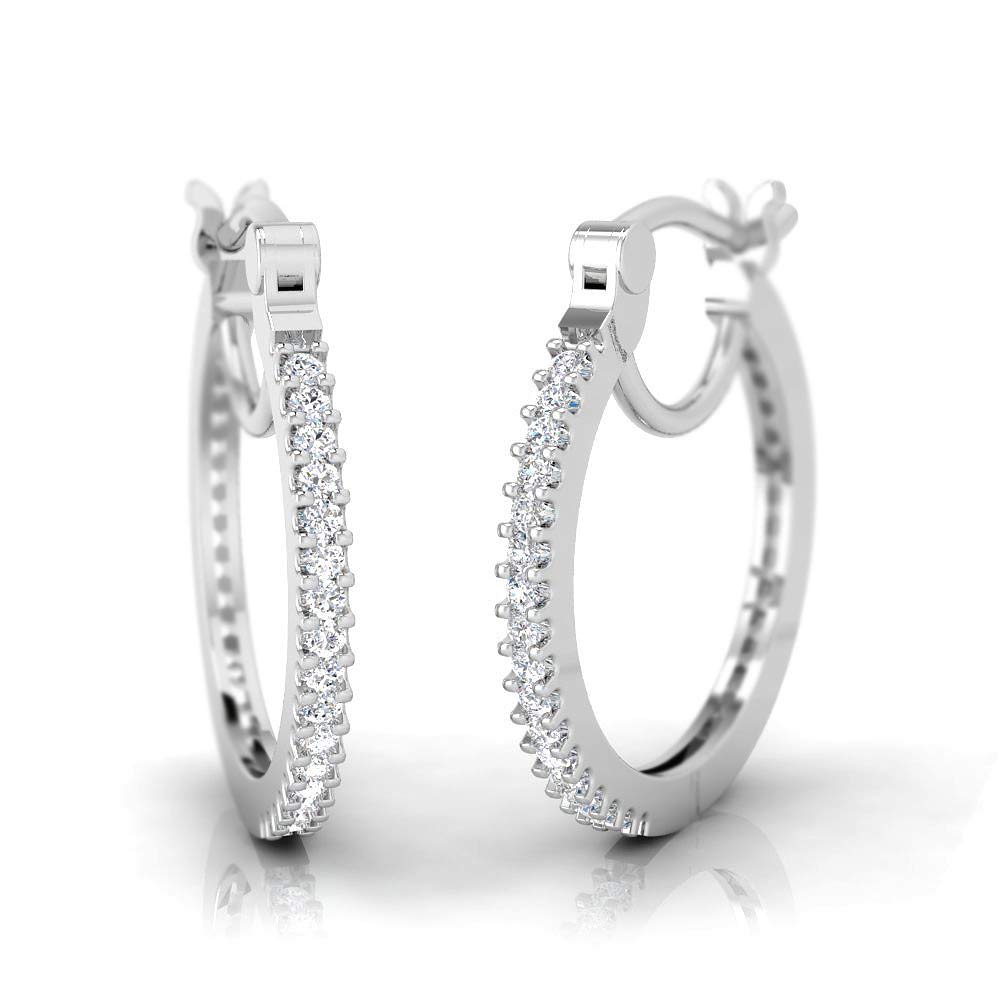 925 Sterling Silver 1/4 Carat Certified Round Diamond Hoop Earring for Women