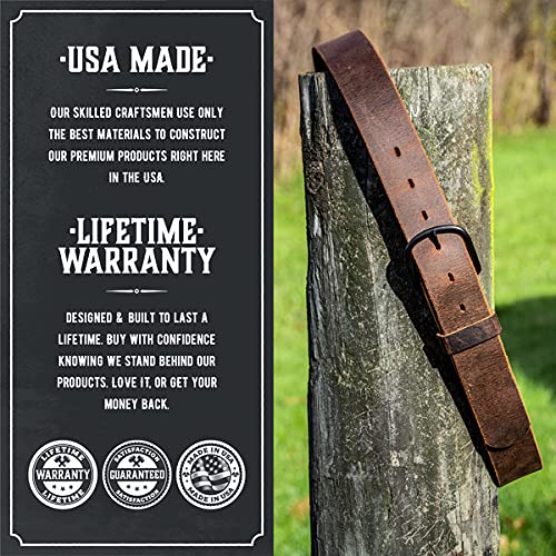 Main Street Forge Bootlegger Leather Belt | Made in USA | Brown with Black Buckle - 38