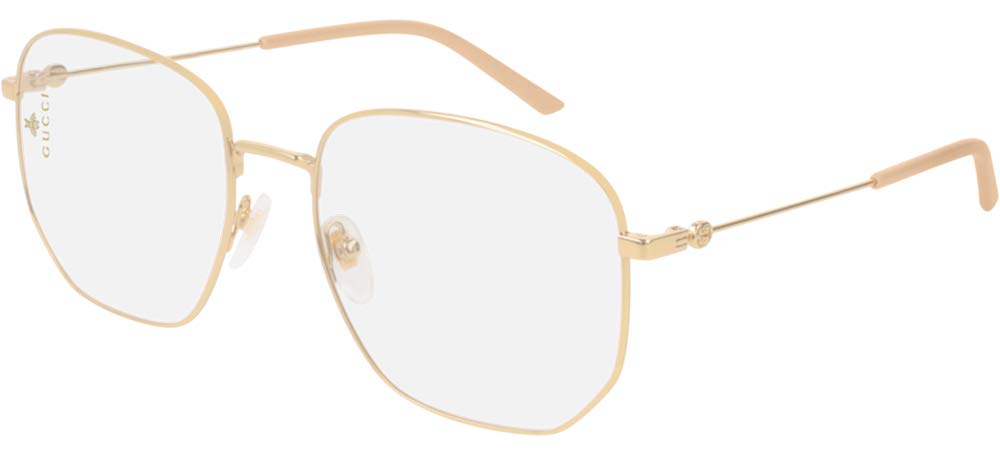 Gucci GG 0396S 001 Gold Metal Square Sunglasses Transparent Lens, 56-18-140