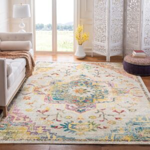 safavieh unisex crystal collection area rug - 8' x 10', light blue & grey, medallion distressed design, non-shedding & easy care, ideal for high traffic areas in living room, bedroom (crs501m)