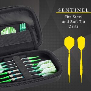 Casemaster Sentinel 6 Dart Case, Holds Extra Accessories, Tips, Shafts and Flights, Compatible with Steel Tip and Soft Tip Darts, Impact & Water Resistant Tactech Shell, Black Zipper