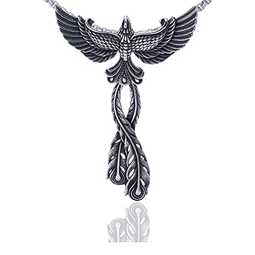 Xusamss Punk Titanium Steel Huge Phoenix Pendant Animal Necklace