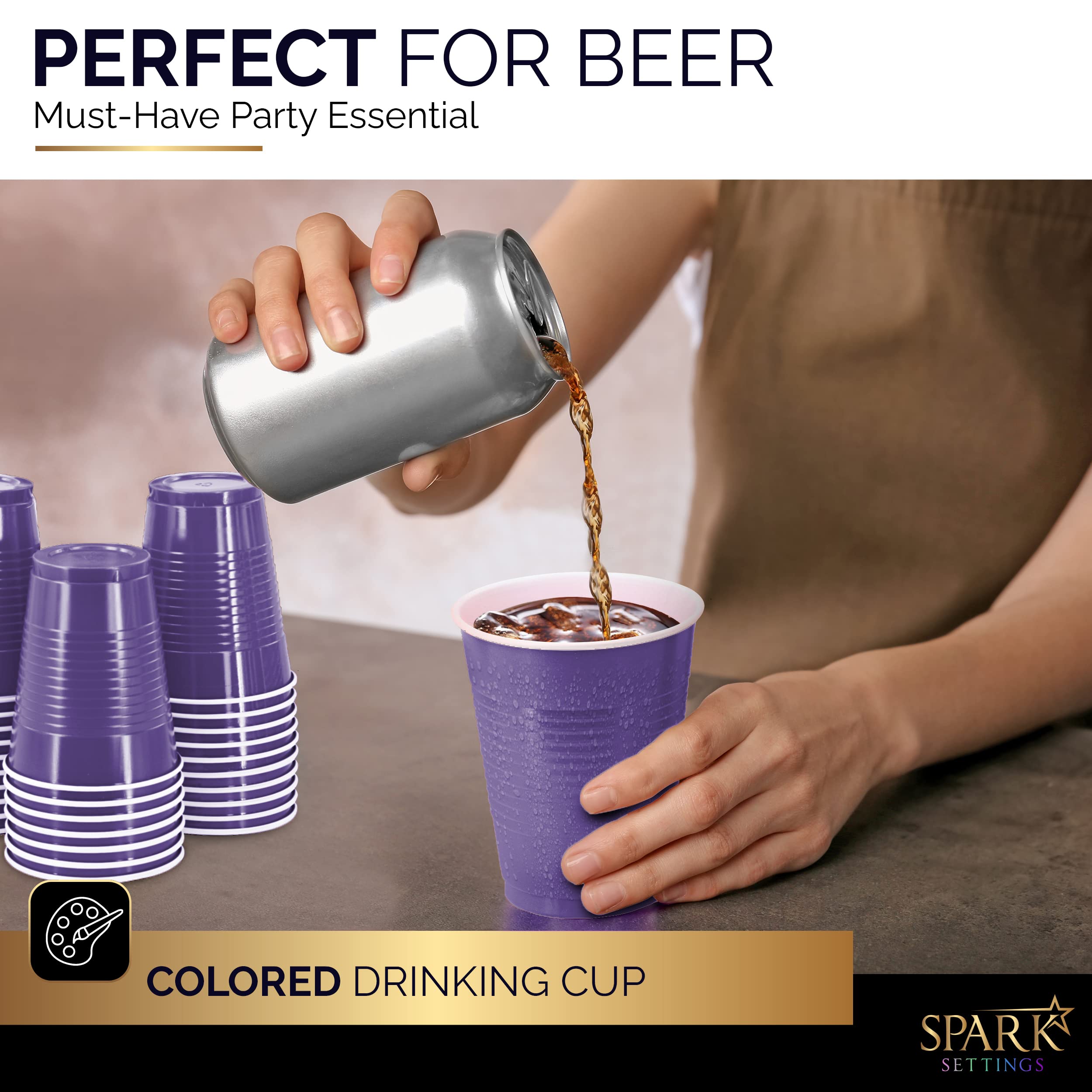 Amcrate Disposable Plastic Cups, Purple Colored Plastic Cups, 18-Ounce Plastic Party Cups, Strong and Sturdy Disposable Cups for Party, Wedding, Christmas, Halloween Party Cup, 50 Pack