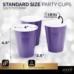 Amcrate Disposable Plastic Cups, Purple Colored Plastic Cups, 18-Ounce Plastic Party Cups, Strong and Sturdy Disposable Cups for Party, Wedding, Christmas, Halloween Party Cup, 50 Pack