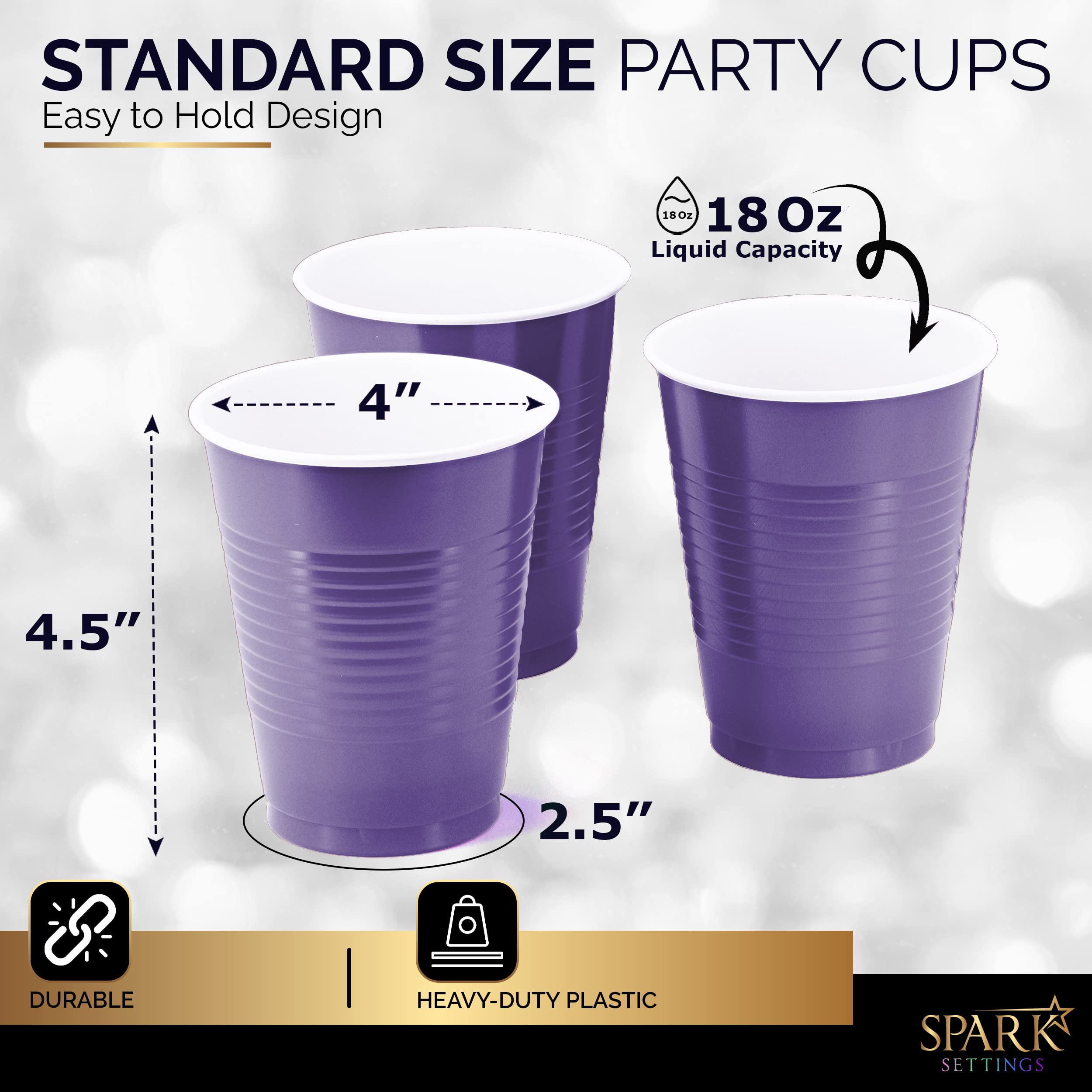 Amcrate Disposable Plastic Cups, Purple Colored Plastic Cups, 18-Ounce Plastic Party Cups, Strong and Sturdy Disposable Cups for Party, Wedding, Christmas, Halloween Party Cup, 50 Pack