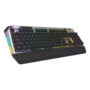 patriot viper gaming v765 mechanical rgb illuminated gaming keyboard w/media controls - kailh box switches, 104-standard keys, removable magnetic palm rest - pv765mbwuxmgm