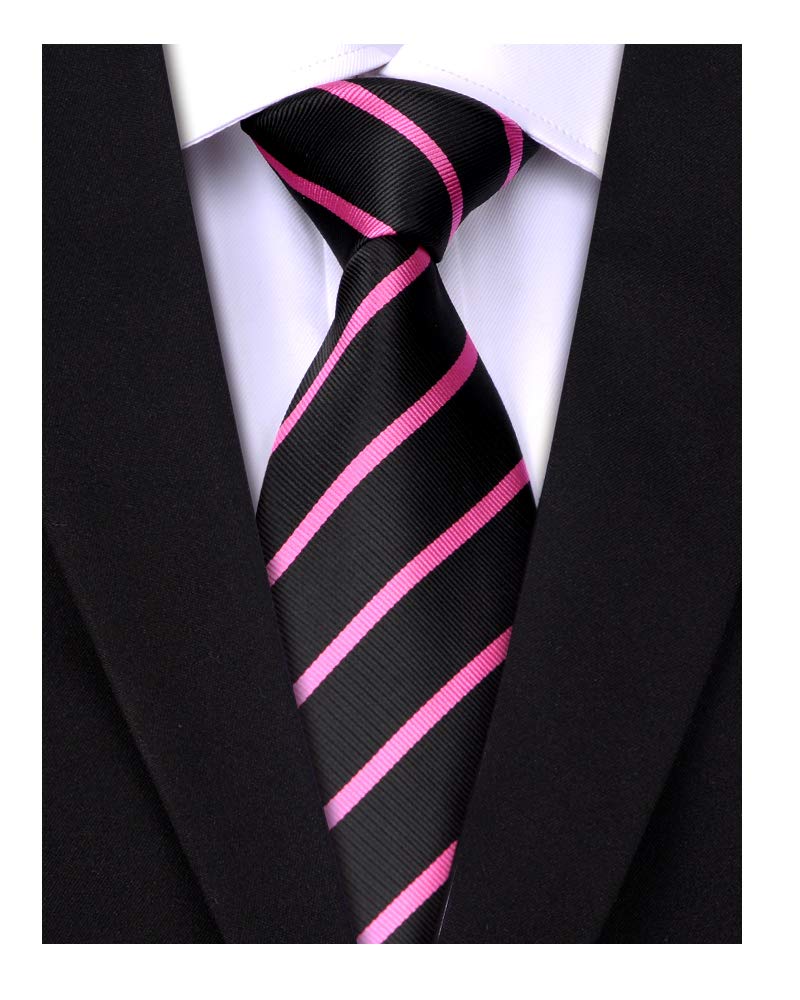 LUISDAN Stripe Tie Jacquard Woven Microfiber Formal Men's Neckties - Various Styles (Black&pink)