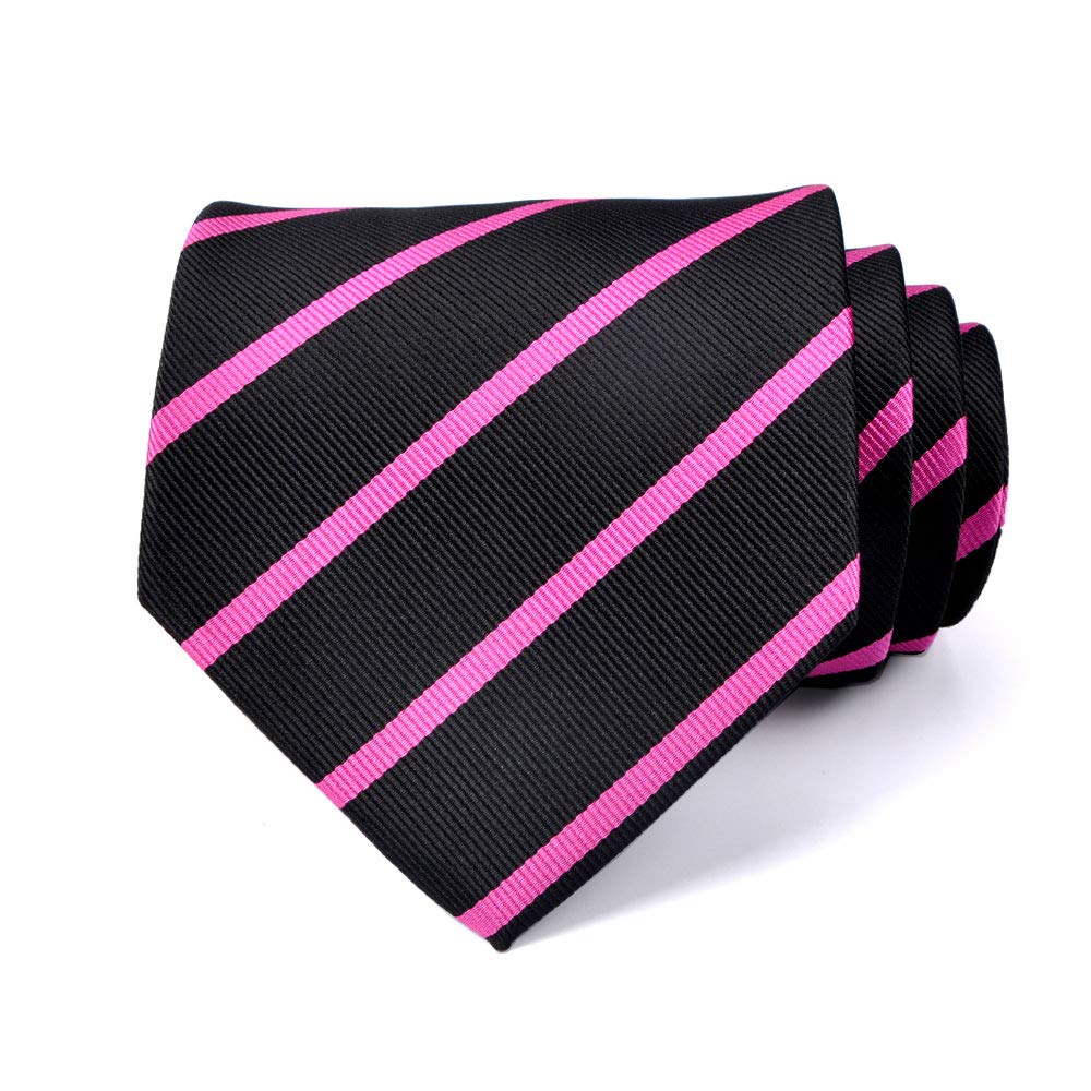 LUISDAN Stripe Tie Jacquard Woven Microfiber Formal Men's Neckties - Various Styles (Black&pink)