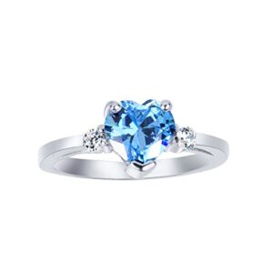 closeoutwarehouse cubic zirconia simulated blue topaz heart promise - sterling silver love ring, available in a variety of colors