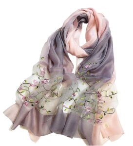 gofinee women silk&wool gradient embroidered scarf headwrap shawl pink