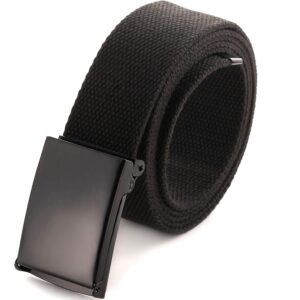 mile high life cut to fit canvas web belt size up to 52" with flip-top solid black military buckle (black)