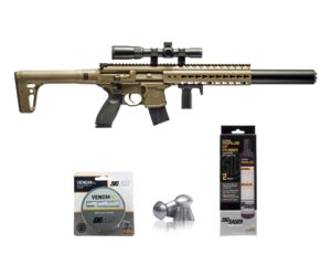 sig sauer mcx .177 cal co2 powered advanced air rifle with co2 90 gram (2 pack) and 500 lead pellets bundle (fde, 1-4x24 scope)