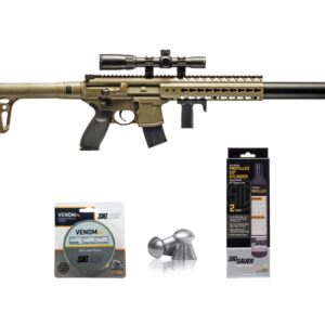 SIG Sauer MCX .177 Cal CO2 Powered Advanced Air Rifle with CO2 90 Gram (2 Pack) and 500 Lead Pellets Bundle (FDE, 1-4x24 Scope)