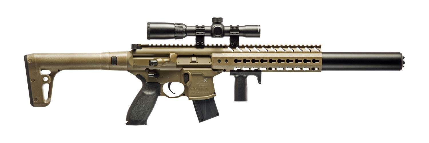 SIG Sauer MCX .177 Cal CO2 Powered Advanced Air Rifle with CO2 90 Gram (2 Pack) and 500 Lead Pellets Bundle (FDE, 1-4x24 Scope)