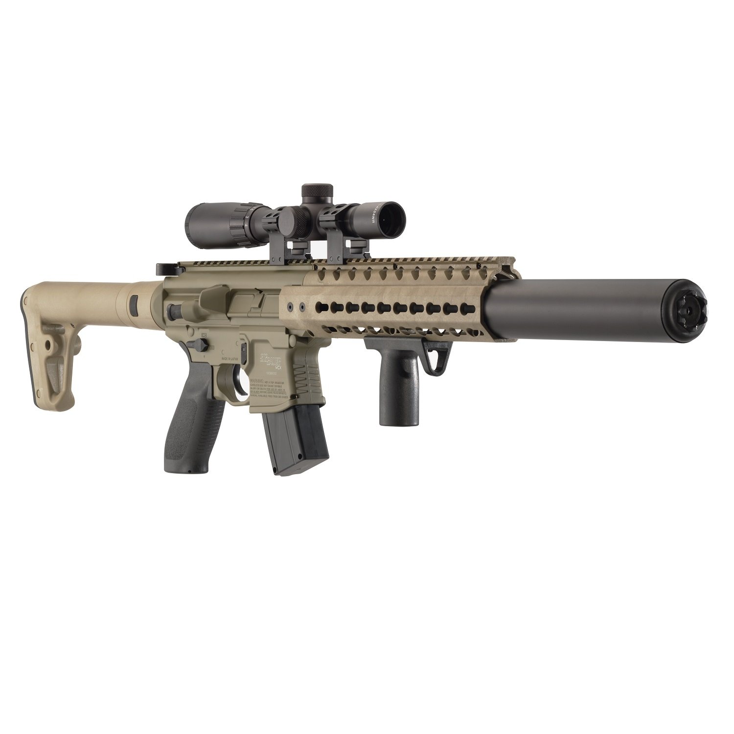 SIG Sauer MCX .177 Cal CO2 Powered Advanced Air Rifle with CO2 90 Gram (2 Pack) and 500 Lead Pellets Bundle (FDE, 1-4x24 Scope)