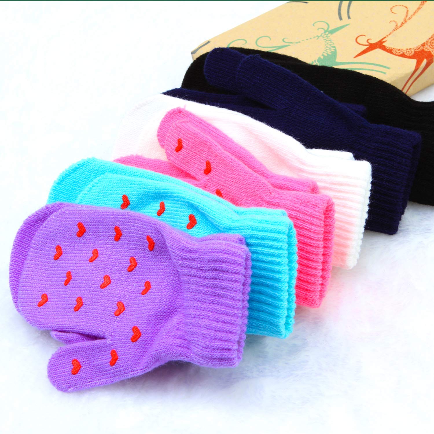 Cooraby 6 Pairs Toddler Magic Stretch Mittens Winter Unisex Baby Knitted Gloves Mittens (Mixed Color G, 2-4 Years)