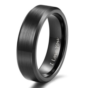 6mm black tungsten i love you ring for men women engraved couple wedding band comfort fit size 8.5