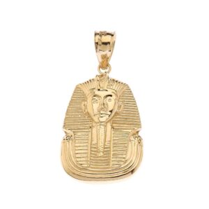 calirosejewelry 10k egyptian pharaoh king tut pendant in yellow gold, 16"