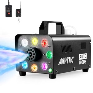 agptek fog machine, 500w portable led smoke machine with lights (red, blue, green) & wireless remote control for halloween, christmas, wedding, parties, dj performance & stage show